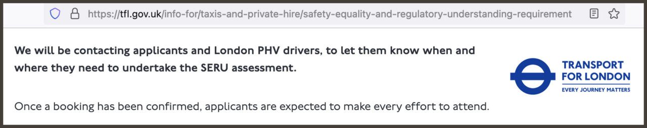 How to book TfL SERU Test - TFL SERU